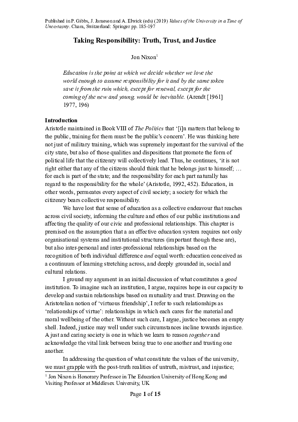(DOC) Taking Responsibility: Truth, Trust, and Justice