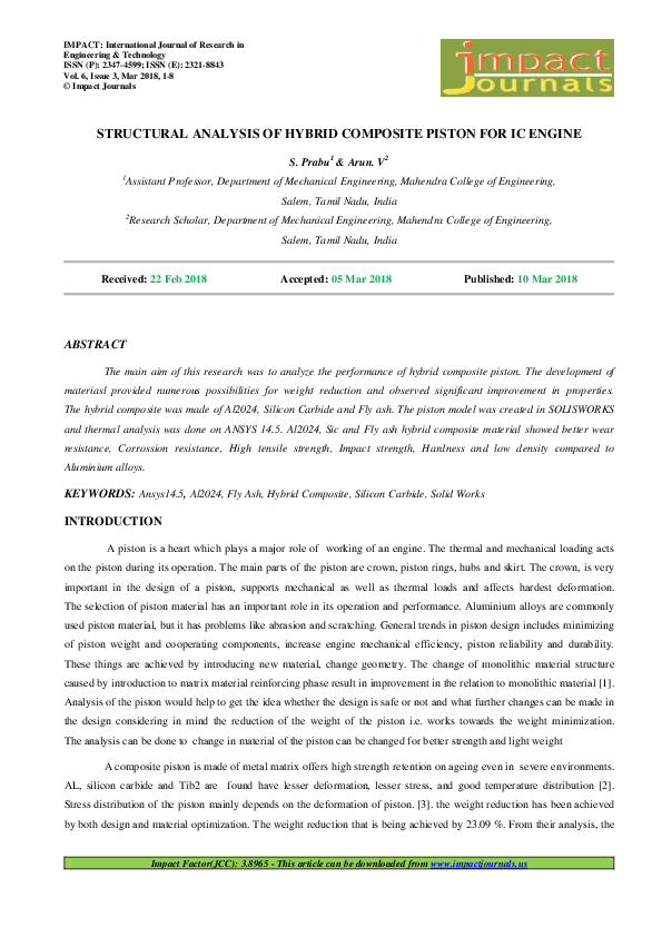 (PDF) STRUCTURAL ANALYSIS OF HYBRID COMPOSITE PISTON FOR IC ENGINE