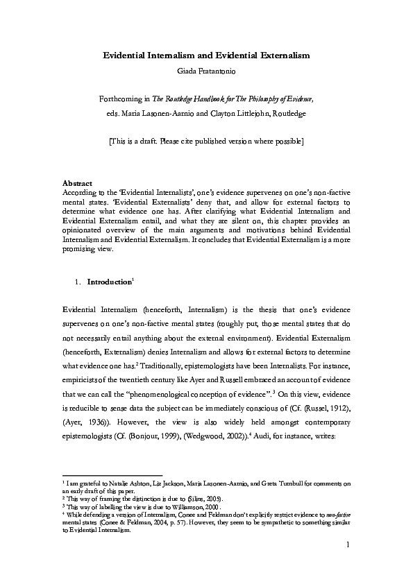 (PDF) Evidential Internalism and Evidential Externalism