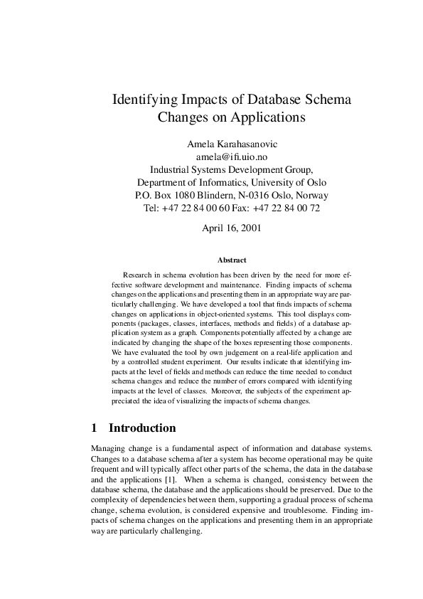 (PDF) Identifying Impacts of Database Schema Changes on Applications