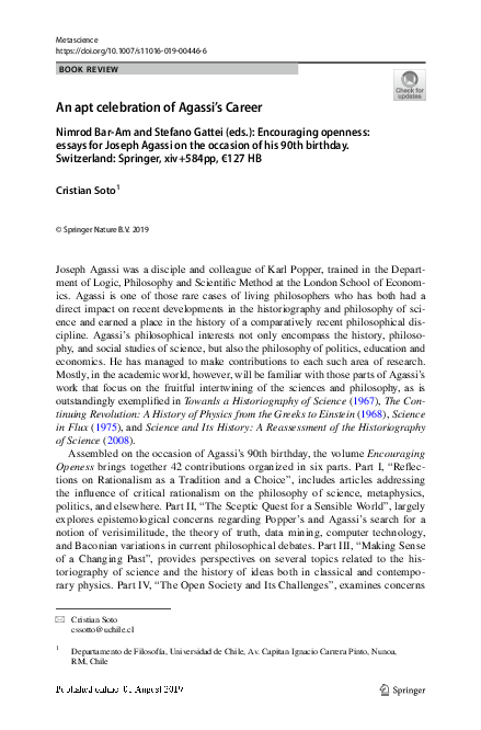 (PDF) Reviews of Encouraging Openness: Essays for Joseph Agassi on the Occasion of His 90th Birthday