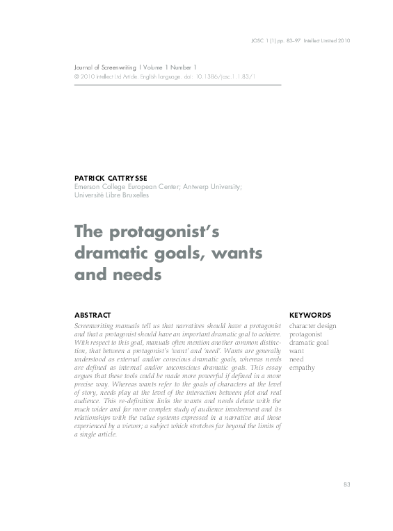 (PDF) 2010, "The Protagonist and its dramatic goals, wants and needs ...