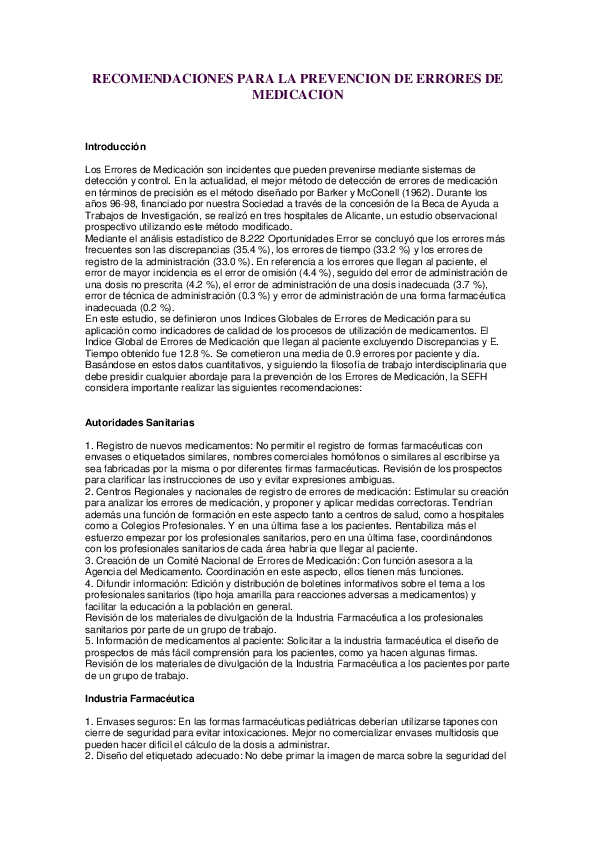(PDF) RECOMENDACIONES PARA LA PREVENCION DE ERRORES DE MEDICACION