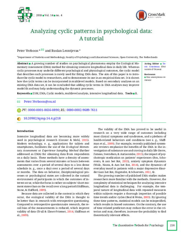 (PDF) Analyzing cyclic patterns in psychological data: A tutorial