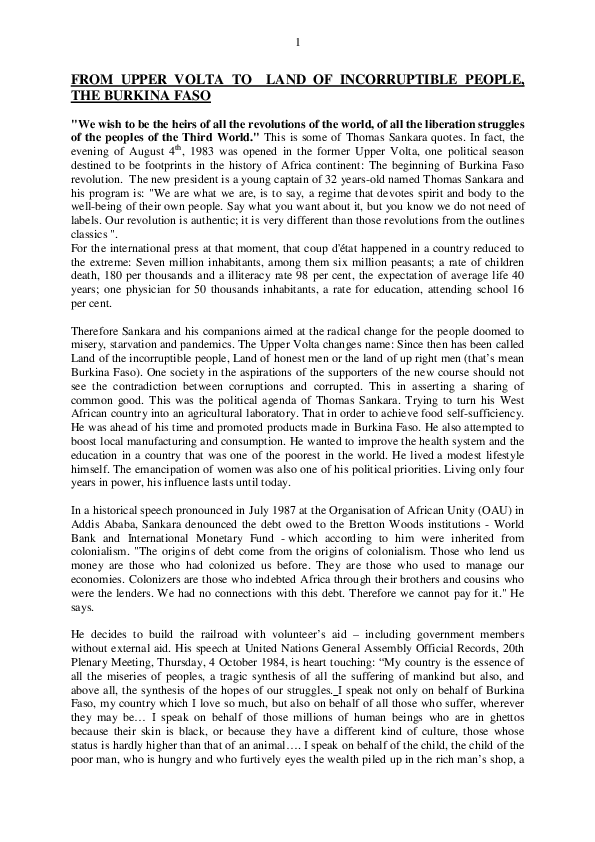 (PDF) FROM UPPER VOLTA TO LAND OF INCORRUPTIBLE PEOPLE, THE BURKINA FASO