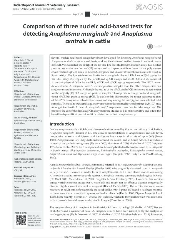 (PDF) Comparison of three nucleic acid-based tests for detecting ...