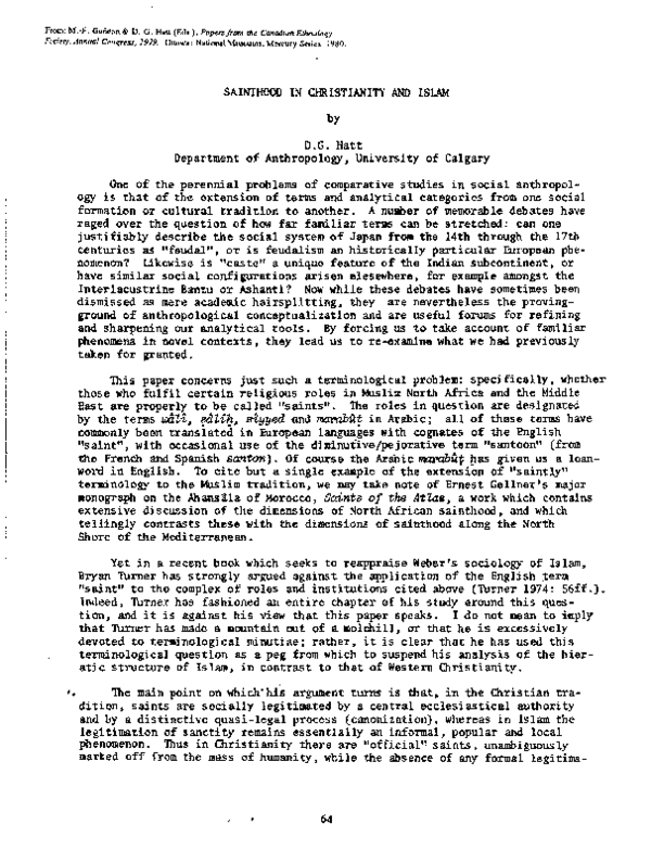 (PDF) Sainthood in Christianity and Islam