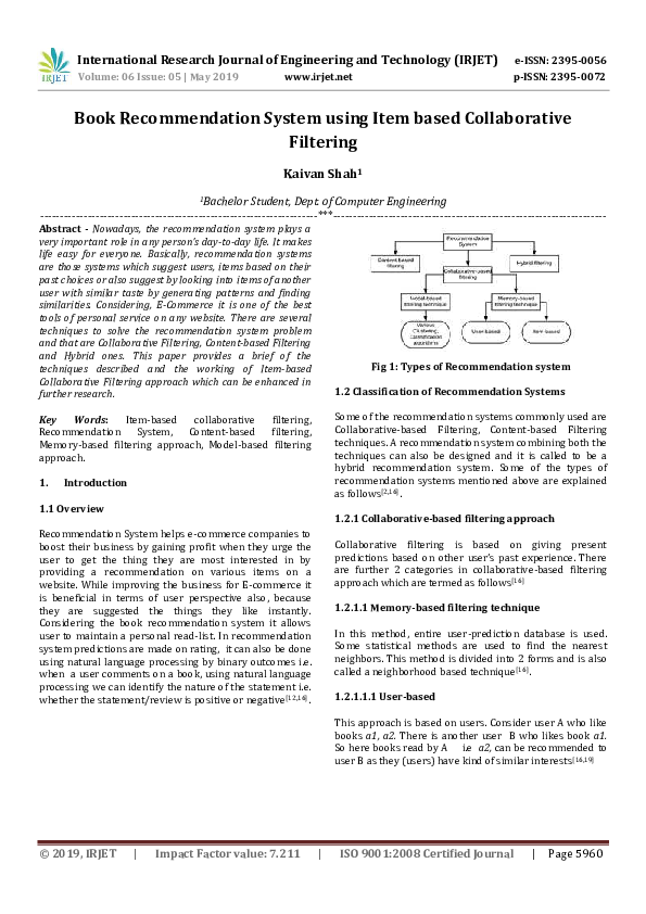 (PDF) IRJET- Book Recommendation System using Item based Collaborative ...