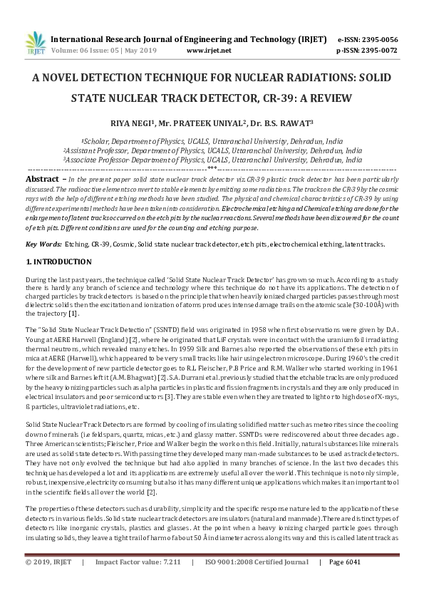 (PDF) IRJET- A NOVEL DETECTION TECHNIQUE FOR NUCLEAR RADIATIONS: SOLID ...