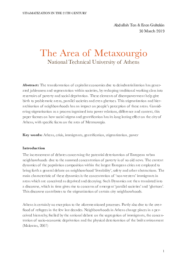 (PDF) The Area of Metaxourgio