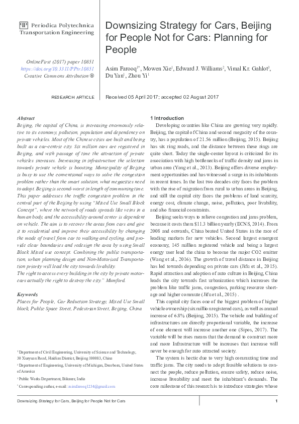 (PDF) Downsizing Strategy for Cars, Beijing for People Not for Cars