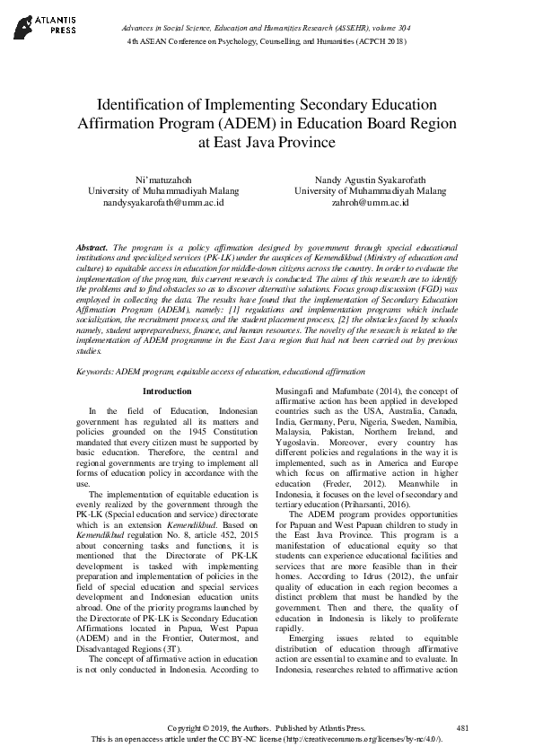 (PDF) Identification of Implementing Secondary Education Affirmation ...