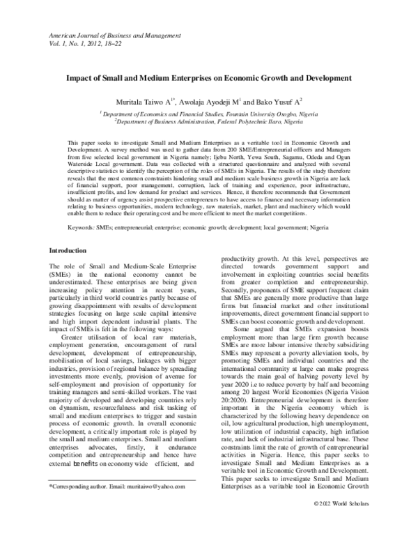 (PDF) Impact of Small and Medium Enterprises on Economic