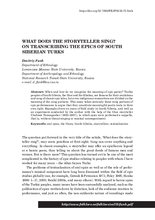 (PDF) WHAT DOES THE STORYTELLER SING? ON TRANSCRIBING THE EPICS OF ...
