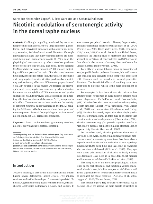 (PDF) Nicotinic modulation of serotonergic activity in the dorsal raphe nucleus