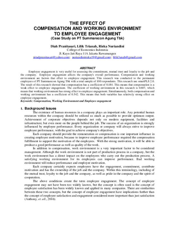 (PDF) THE EFFECT OF COMPENSATION AND WORKING ENVIRONMENT TO EMPLOYEE ...