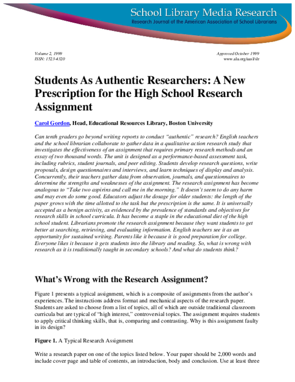 (PDF) Students As Authentic Researchers: A New Prescription for the ...