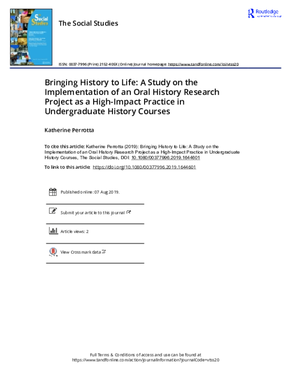 (PDF) The Social Studies Bringing History to Life: A Study on the ...