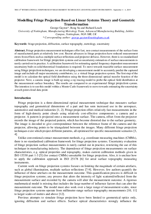 (PDF) Modelling Fringe Projection Based on Linear Systems Theory and Geometric Transformation