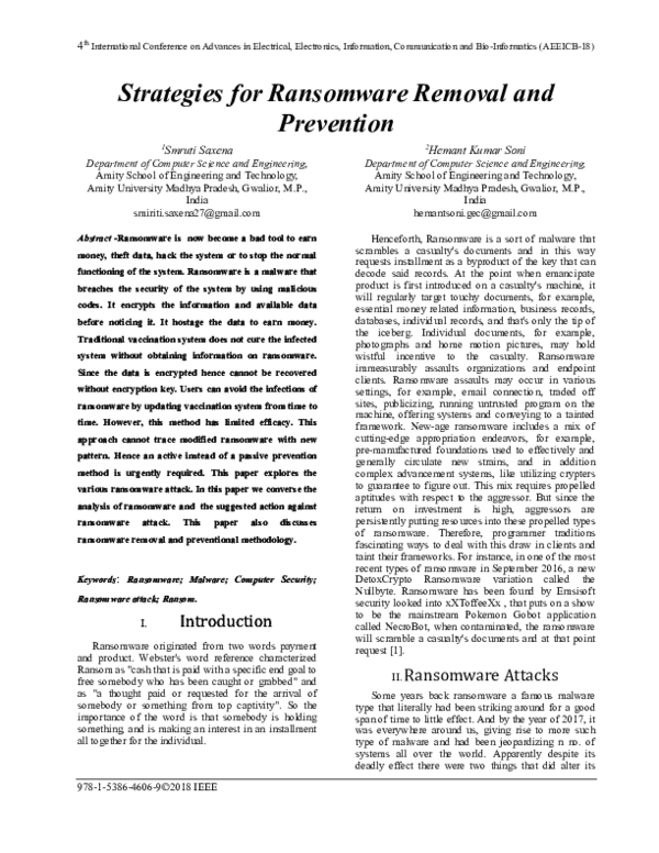 (PDF) Strategies for Ransomware Removal and Prevention