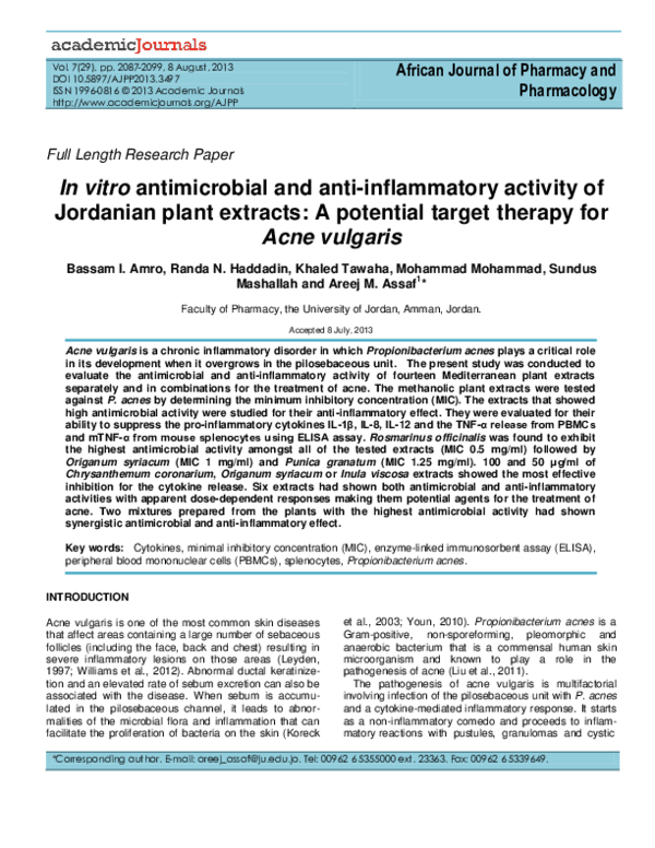 (PDF) In vitro bioactivities of essential oils used for acne control ...