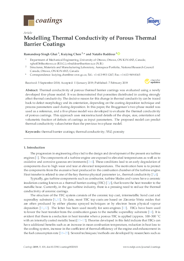 (PDF) Modelling Thermal Conductivity of Porous Thermal Barrier Coatings