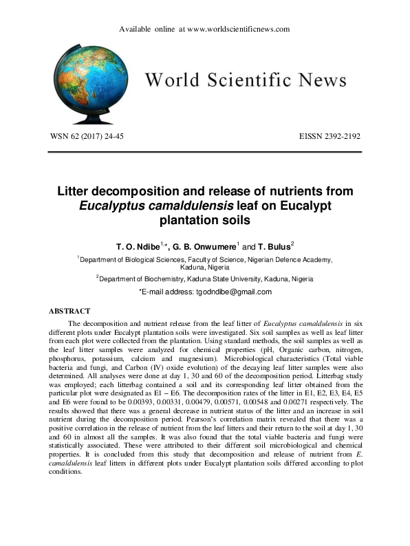 (PDF) Litter decomposition and release of nutrients from Eucalyptus camaldulensis leaf on ...