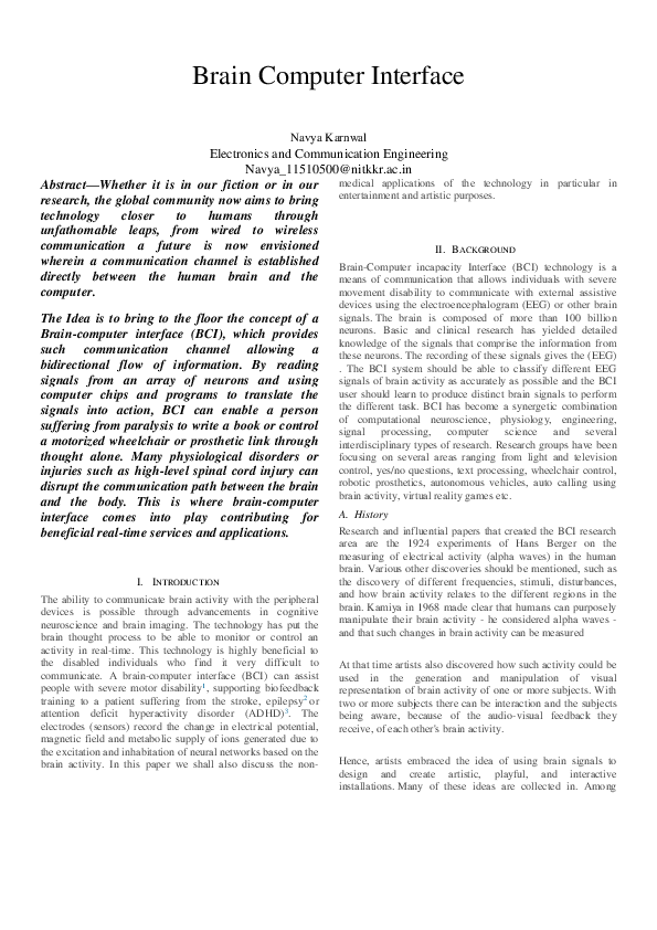 (DOC) Brain Computer Interface
