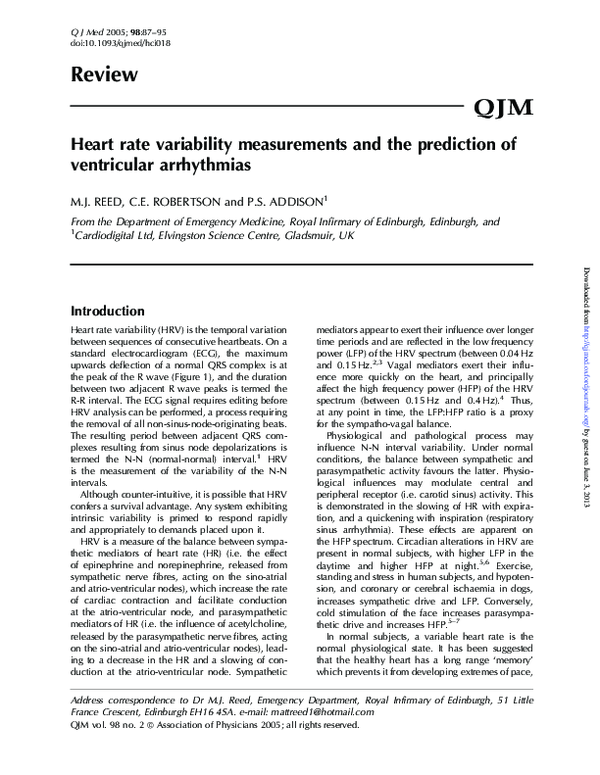 (PDF) Review Heart rate variability measurements and the prediction of ...