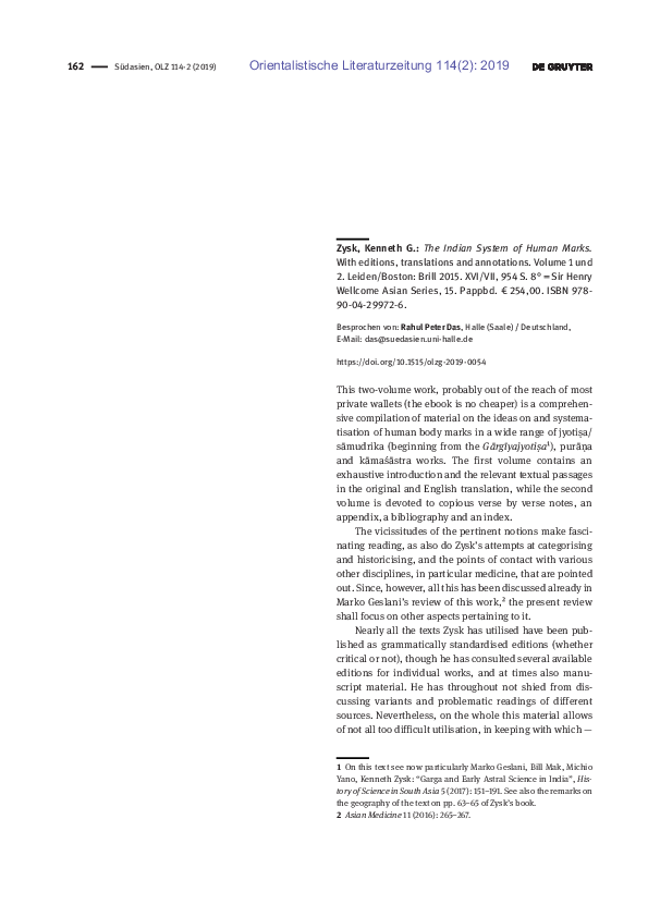 (PDF) Kenneth G. Zysk: The Indian System of Human Marks.With editions ...