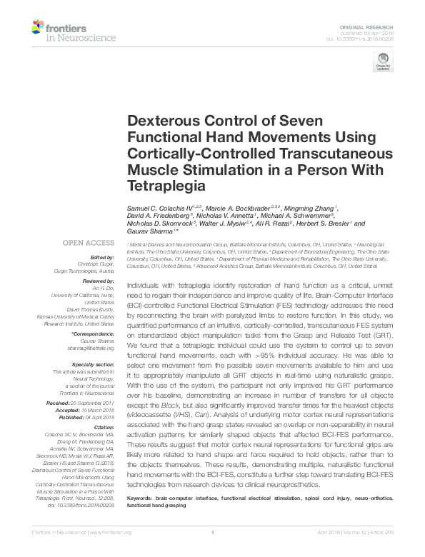 (PDF) Dexterous Control of Seven Functional Hand Movements Using ...