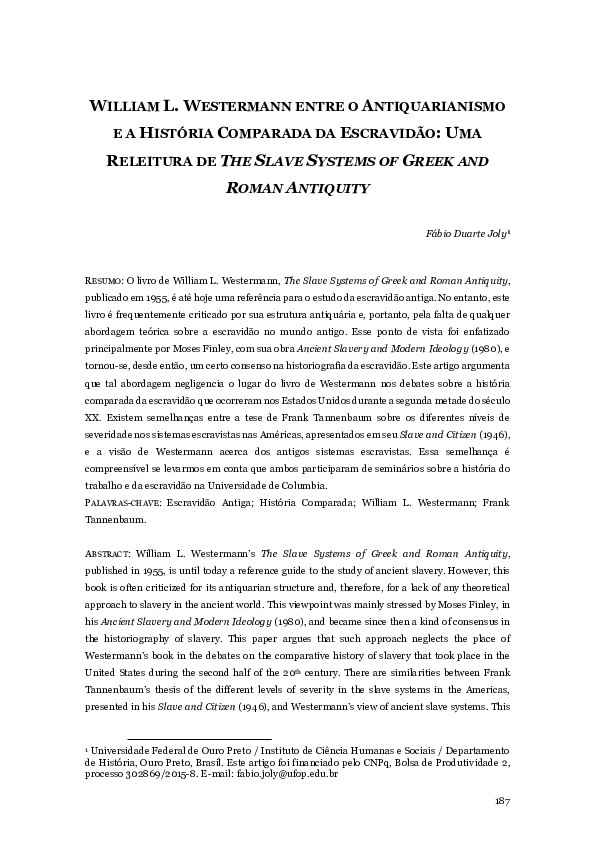(PDF) William L. Westermann entre o Antiquarianismo e a História ...