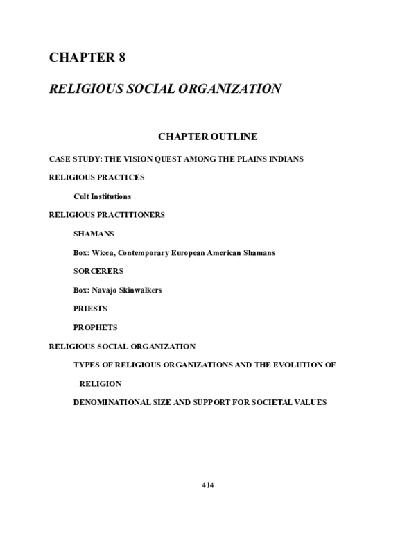 (PDF) ANTHROPOLOGY OF RELIGION-CHP 8, Religious Social Organization