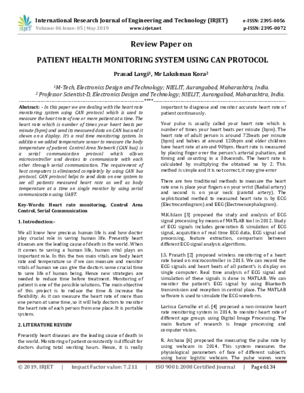 (PDF) IRJET- Review Paper on PATIENT HEALTH MONITORING SYSTEM USING CAN ...