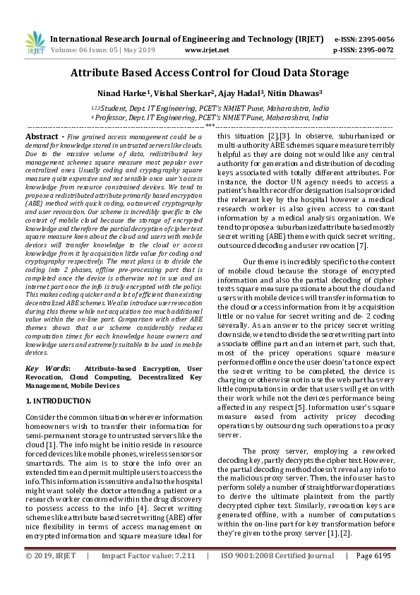 (PDF) IRJET- Attribute Based Access Control for Cloud Data Storage