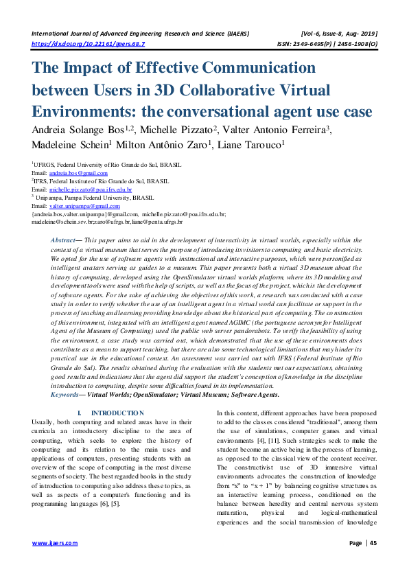 Pdf The Impact Of Effective Communication Between Users In 3d Collaborative Virtual