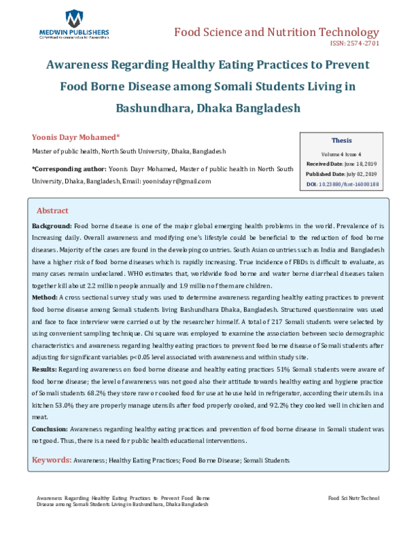 (PDF) Awareness Regarding Healthy Eating Practices to Prevent Food ...