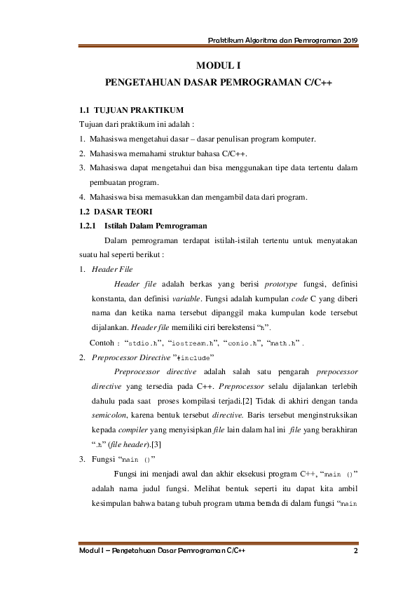 (PDF) LAPORAN PRAKTIKUM "PENGETAHUAN DASAR PEMROGRAMANC/C++" [ALPRO]