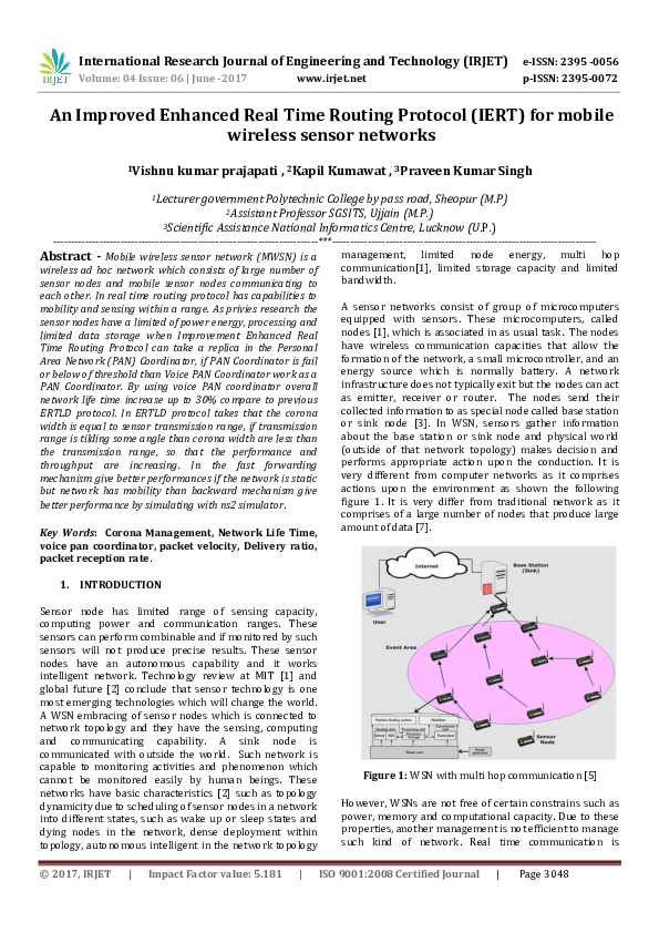 Pdf An Improved Enhanced Real Time Routing Protocol Iert For Mobile Wireless Sensor Networks