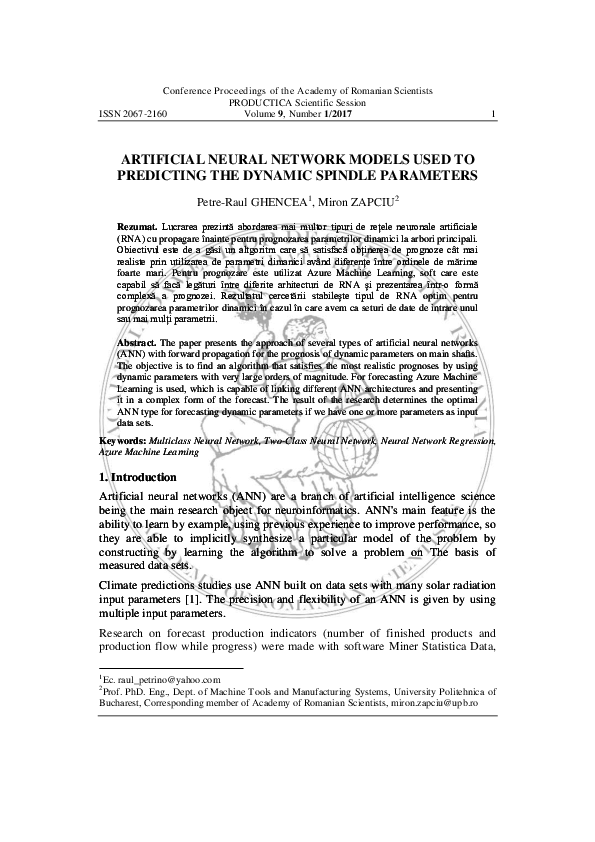 (PDF) ARTIFICIAL NEURAL NETWORK MODELS USED TO PREDICTING THE DYNAMIC SPINDLE PARAMETERS