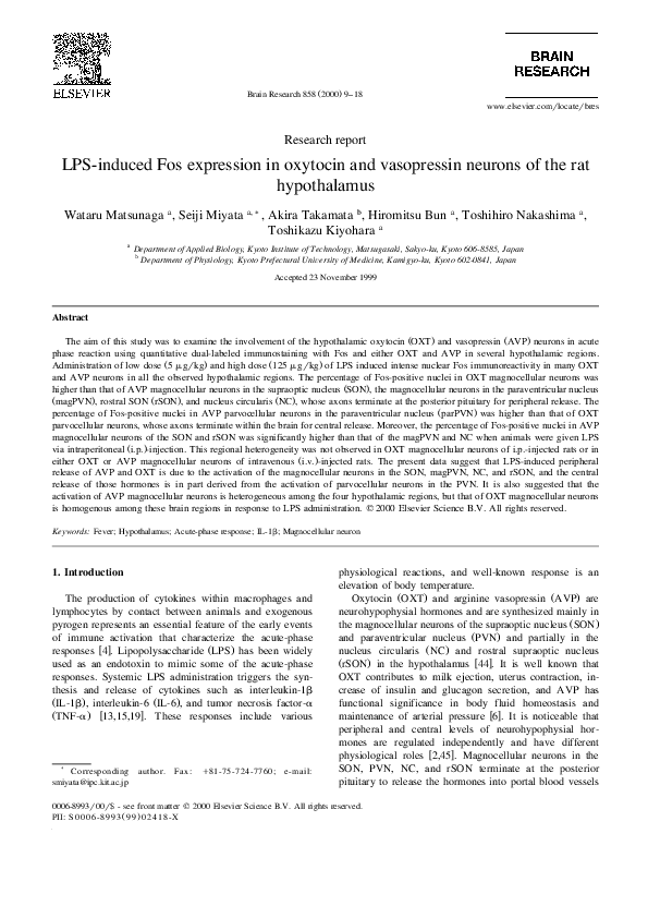 (PDF) LPS-induced Fos expression in oxytocin and vasopressin neurons of the rat hypothalamus ...