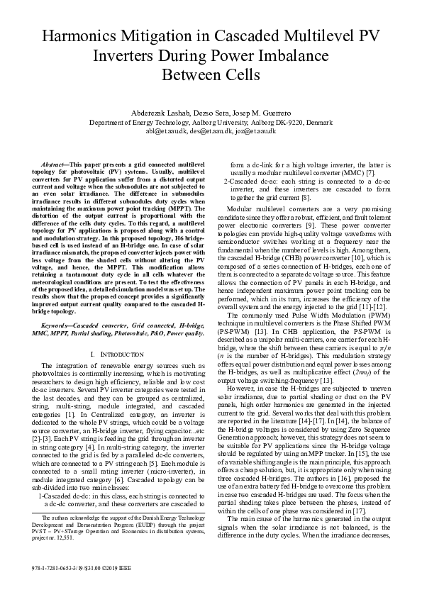 (PDF) Harmonics Mitigation in Cascaded Multilevel PV Inverters During Power Imbalance Between Cells