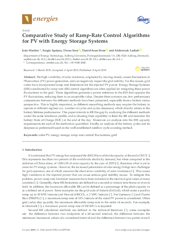 (PDF) Comparative Study of Ramp-Rate Control Algorithms for PV with ...