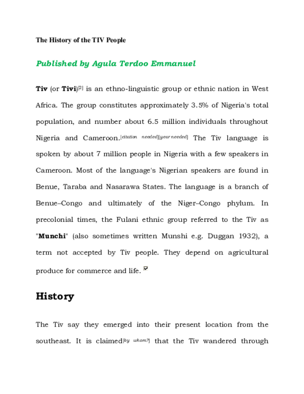 (DOC) The History of the TIV People Published by Agula Terdoo Emmanuel