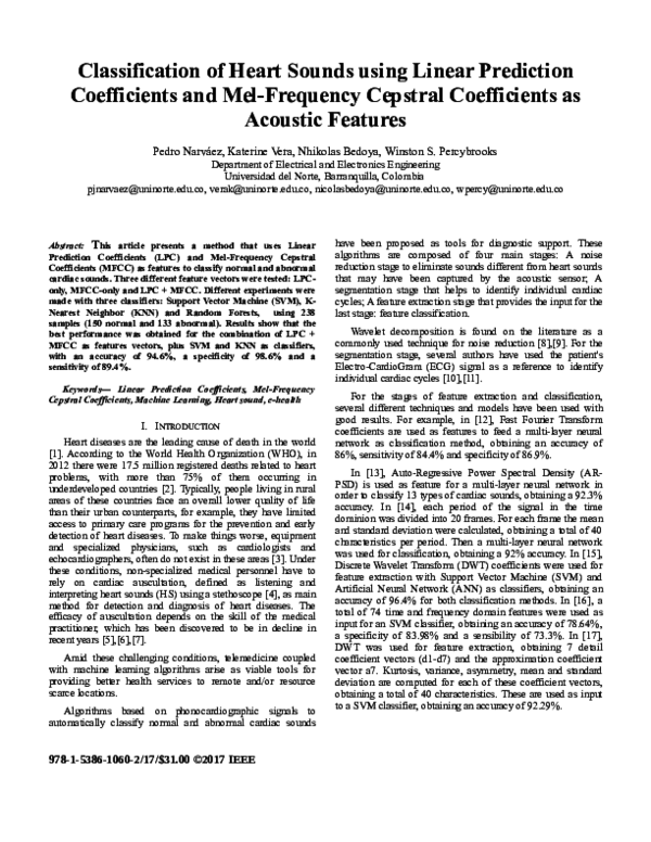 Doc Classification Of Heart Sounds Using Linear Prediction Coefficients And Mel Frequency