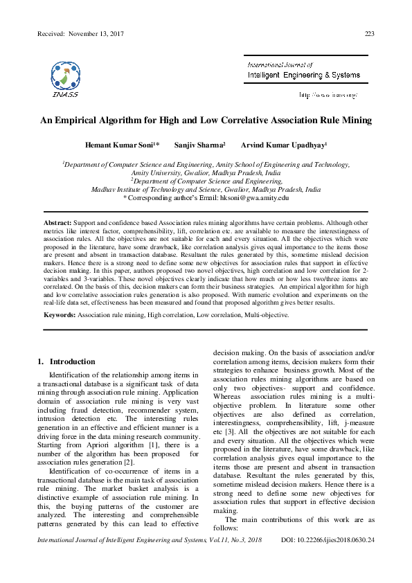 Pdf An Empirical Algorithm For High And Low Correlative Association Rule Mining