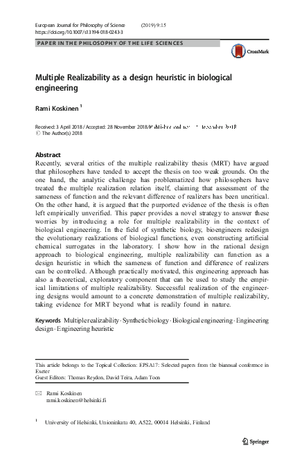 (PDF) Multiple realizability as a design heuristic in biological engineering