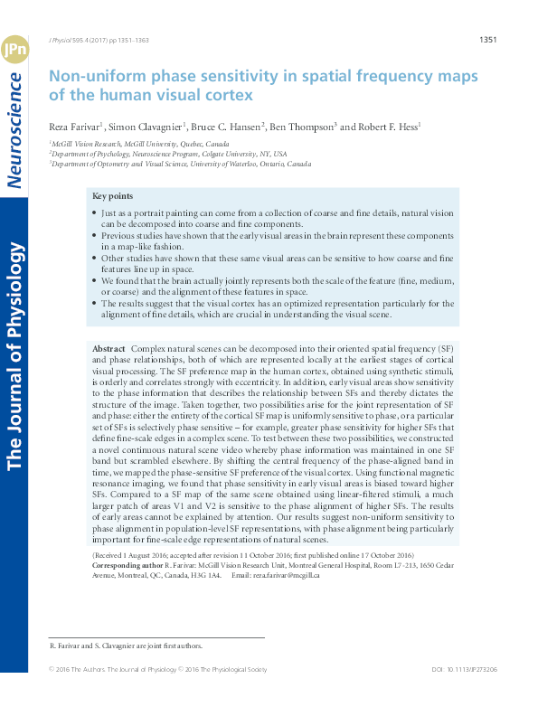 (PDF) Non-uniform phase sensitivity in spatial frequency maps of the human visual cortex
