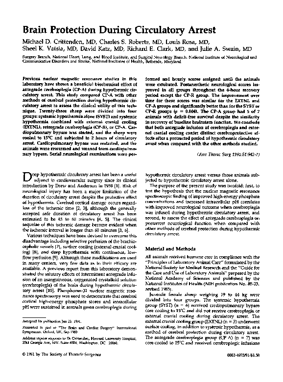 (PDF) Brain protection during circulatory arrest