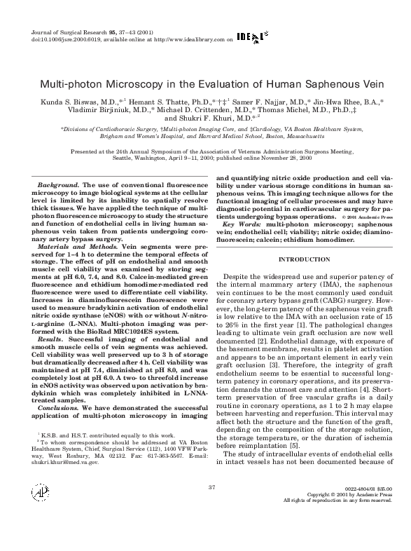 (PDF) Multi-photon Microscopy in the Evaluation of Human Saphenous Vein